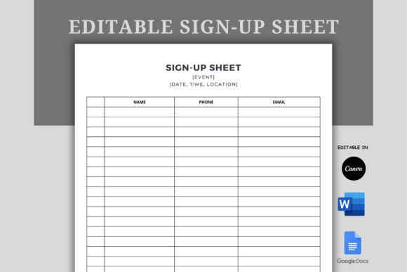 Editable Sign-up Sheet. Pdf/google Docs/microsoft Word. Sign up ...