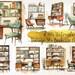 Vintage 50s Bookcase 1950s 50s Watercolour Cozy Home Library Clipart ...