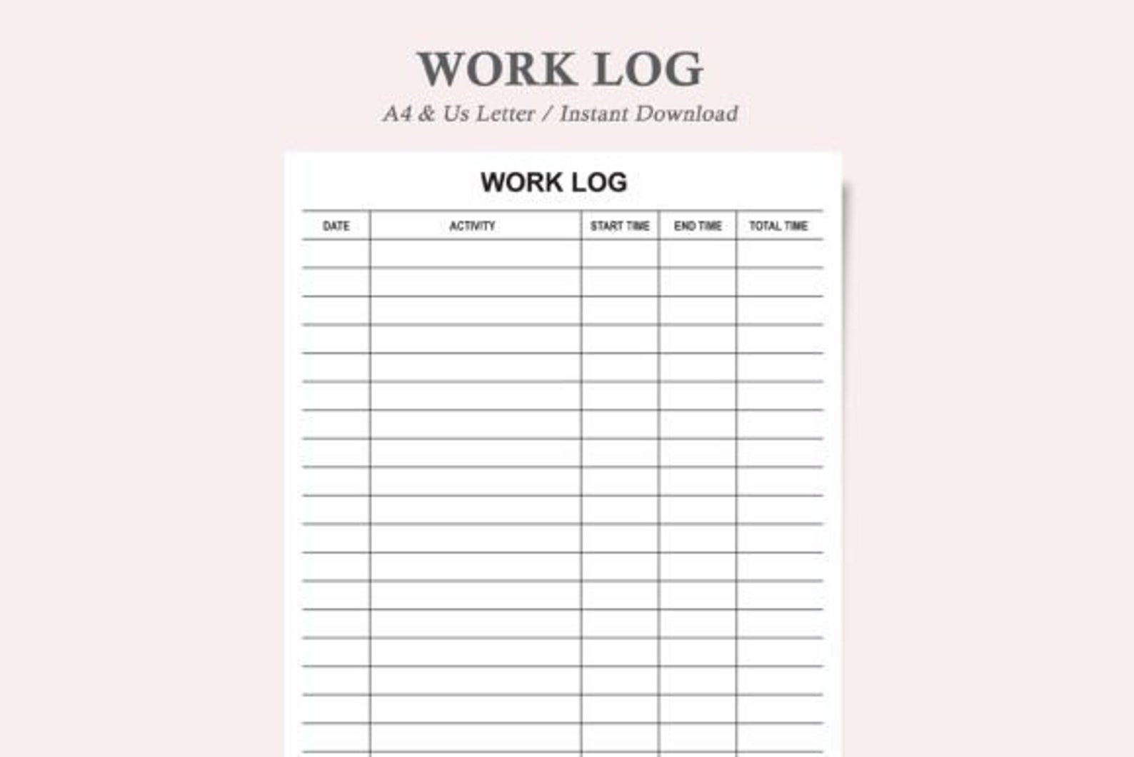 Work Time Log, Employee Time Sheet, Time Tracker, Work Log, Time Sheet ...