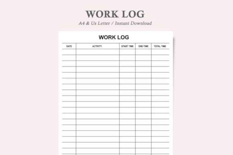 Work Time Log, Employee Time Sheet, Time Tracker, Work Log, Time Sheet ...
