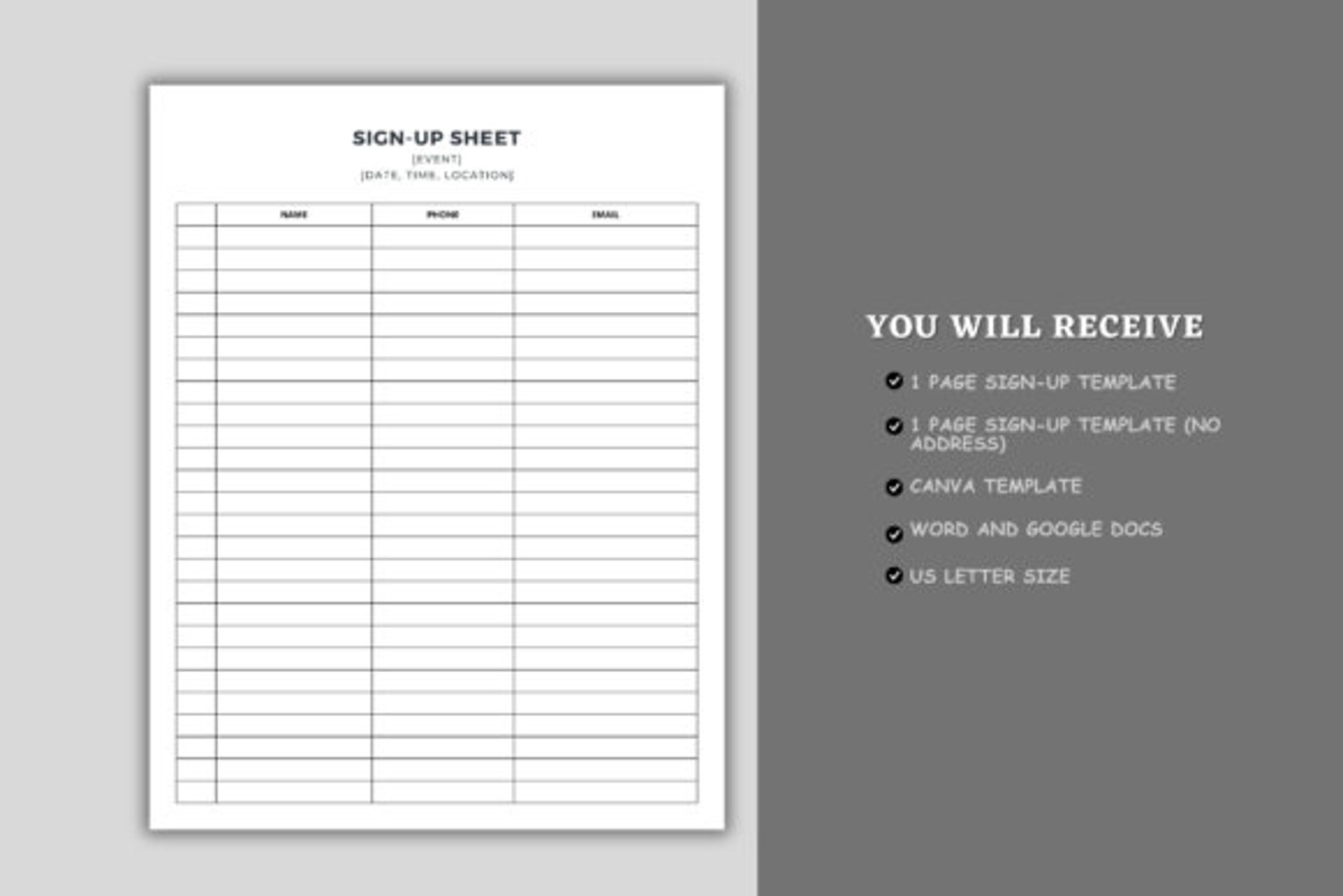 Editable Sign-up Sheet. Pdf/google Docs/microsoft Word. Sign up ...