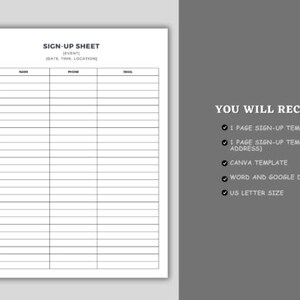 Editable Sign-up Sheet. Pdf/google Docs/microsoft Word. Sign up ...