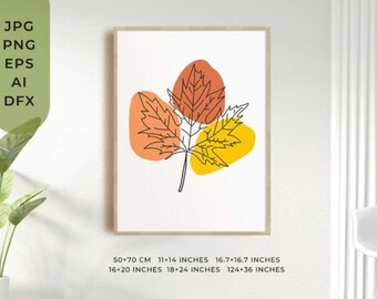 Fall Leaves Single Line Drawing, Digital Download, Botanical Printable ...