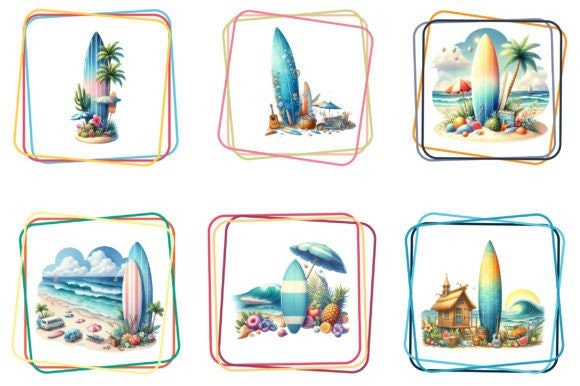 Summer Surfboard Watercolor Clipart Watercolor Surfing Clipart ...