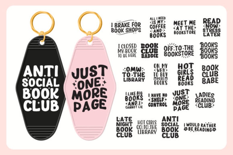 Book Lover Motel Keychain SVG Bundle, Reading Hotel Keychain Svg ...