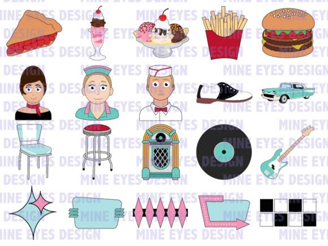50s Diner Clipart Set Retro 1950's Nostalgia 50s Googie Shapes ...