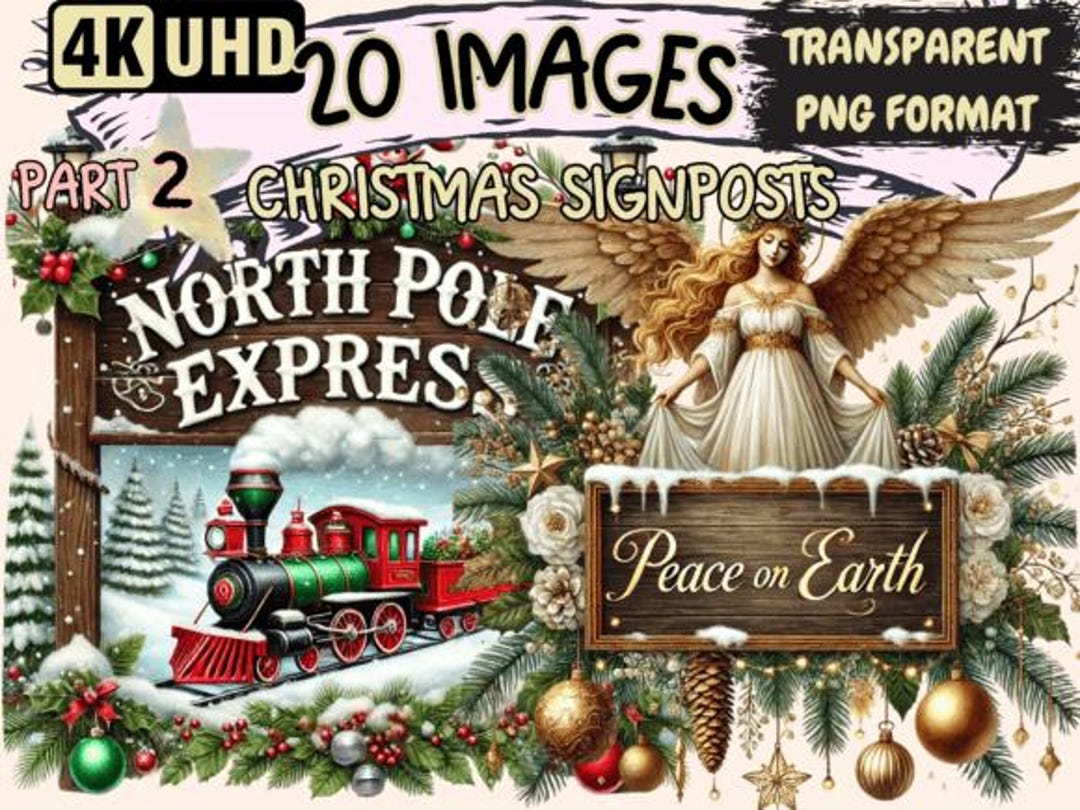 Christmas Signposts Clipart - 20 PNG Festive Sign Graphics, Holiday ...
