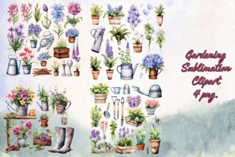 Artist Garden Watercolor Clipart Bundle - 265 PNG Creative Garden ...