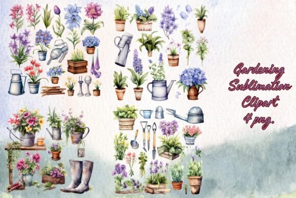 Artist Garden Watercolor Clipart Bundle - 265 PNG Creative Garden ...