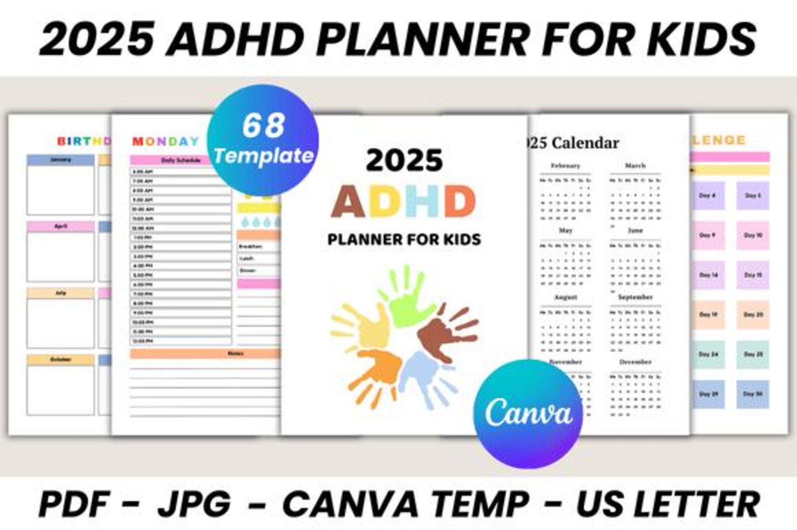 Kids ADHD Planner, Kids School Planner 2024-2025, ADHD Study Planner ...
