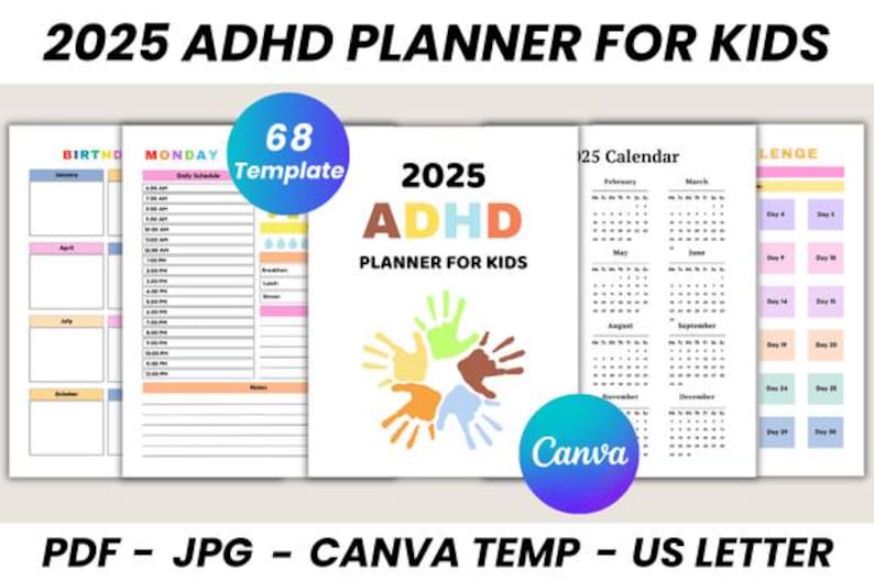 Kids ADHD Planner, Kids School Planner 2024-2025, ADHD Study Planner ...