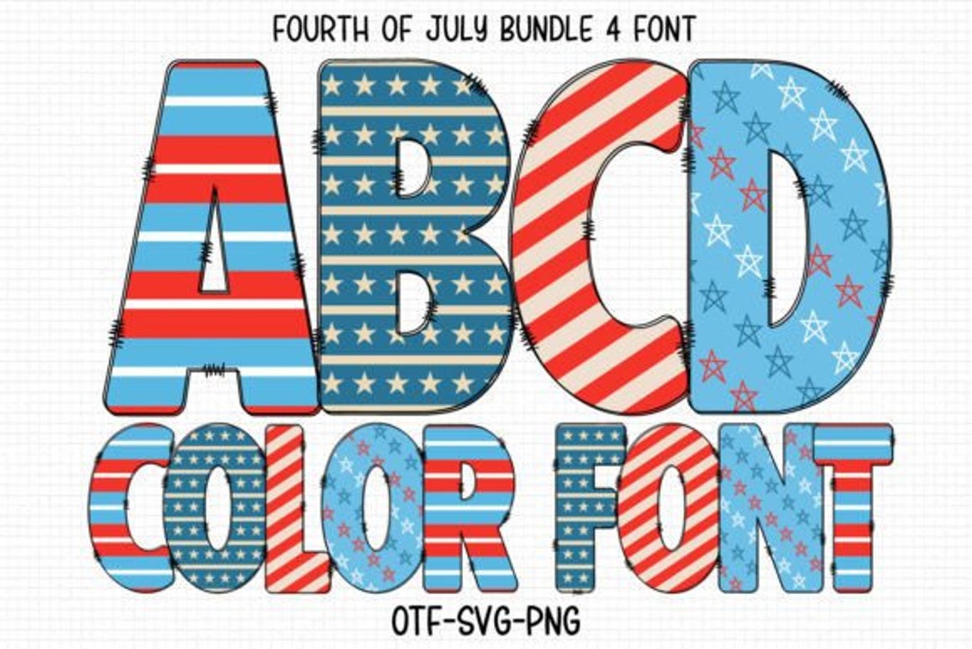 4th of July Alphabet Letter Png Bundle, America Font Doodle Letters Png ...