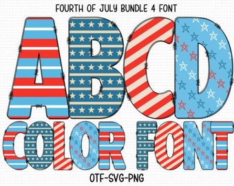 4th of July Alphabet Letter Png Bundle, America Font Doodle Letters Png ...
