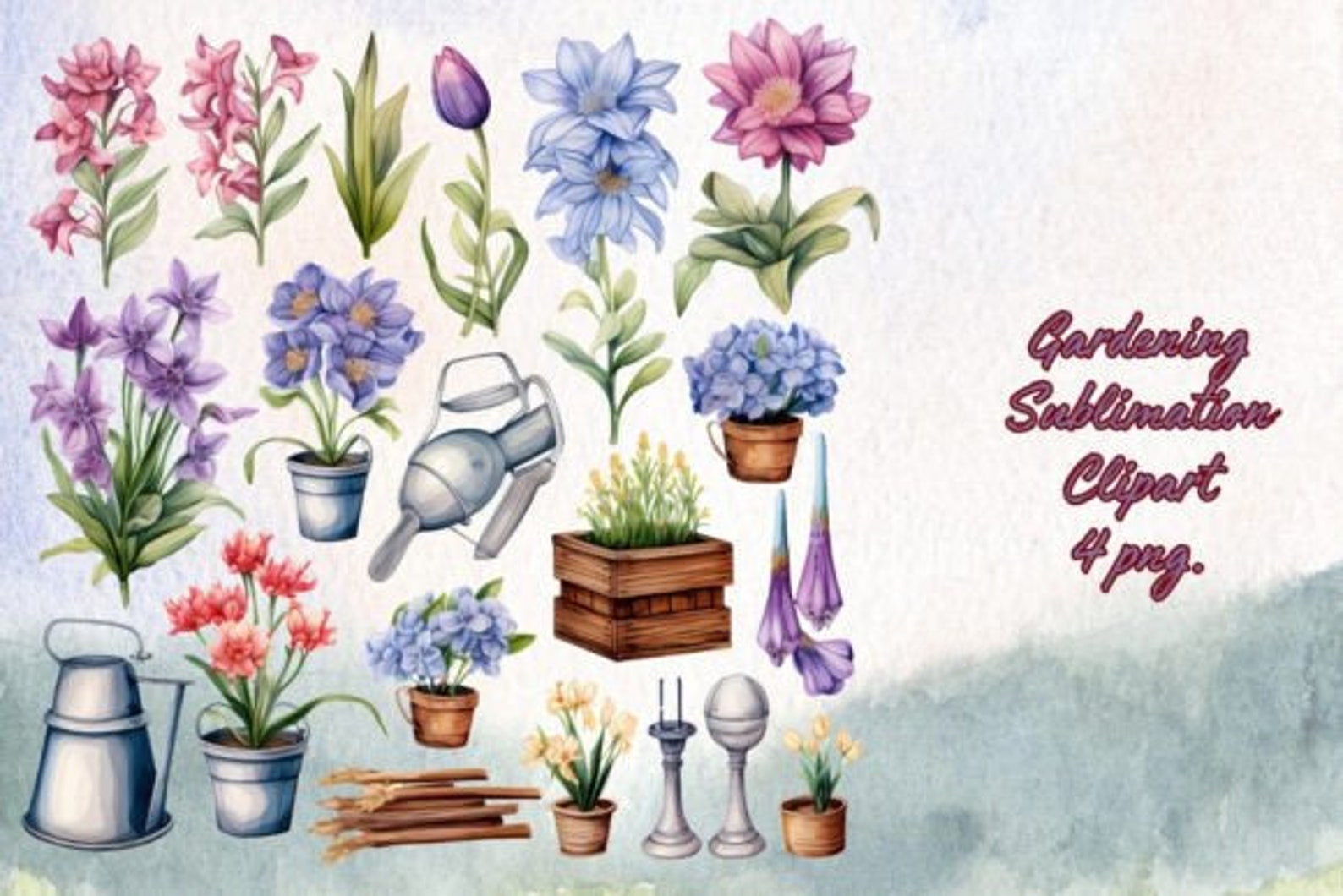 Artist Garden Watercolor Clipart Bundle - 265 PNG Creative Garden ...