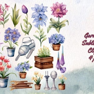 Artist Garden Watercolor Clipart Bundle - 265 PNG Creative Garden ...