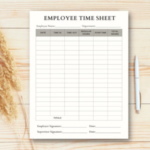 Employee Time Sheet Editable Canva Digital Template - Printable Time ...