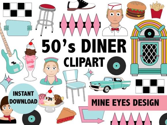 50s Diner Clipart Set Retro 1950's Nostalgia 50s Googie Shapes ...