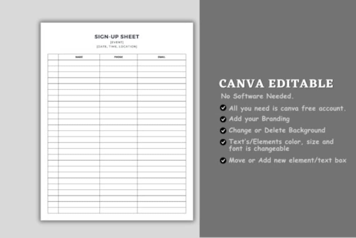 Editable Sign-up Sheet. Pdf/google Docs/microsoft Word. Sign up ...
