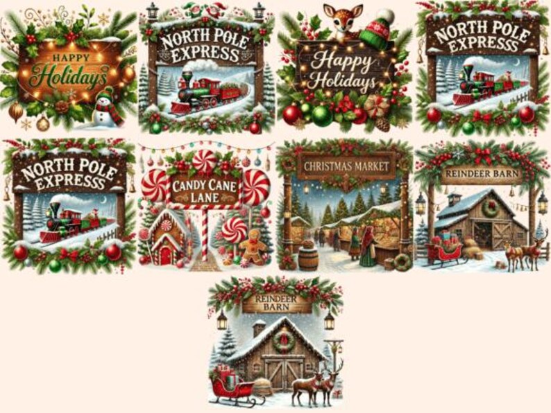 Christmas Signposts Clipart - 20 PNG Festive Sign Graphics, Holiday ...