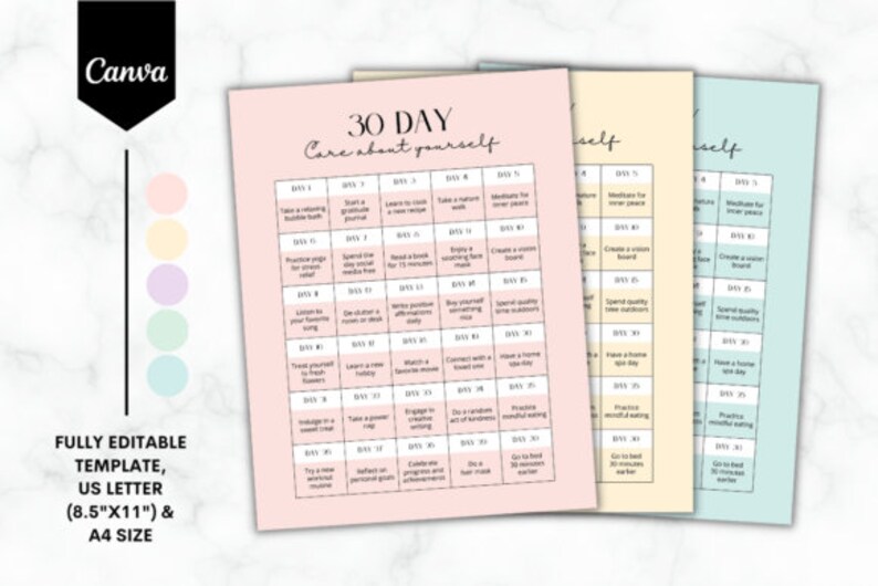 Self Care Checklist Bundle Printable,daily ,editable Self-care Planner ...