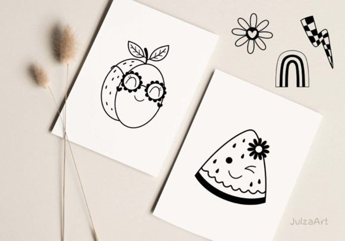 Summer Png, Retro Summer Clipart, Black and White Summer Svg, Groovy ...