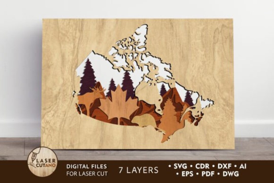 Karte KANADA Laser Cut Datei svg Glowforge-Datei und Karte Dxf-Datei ...