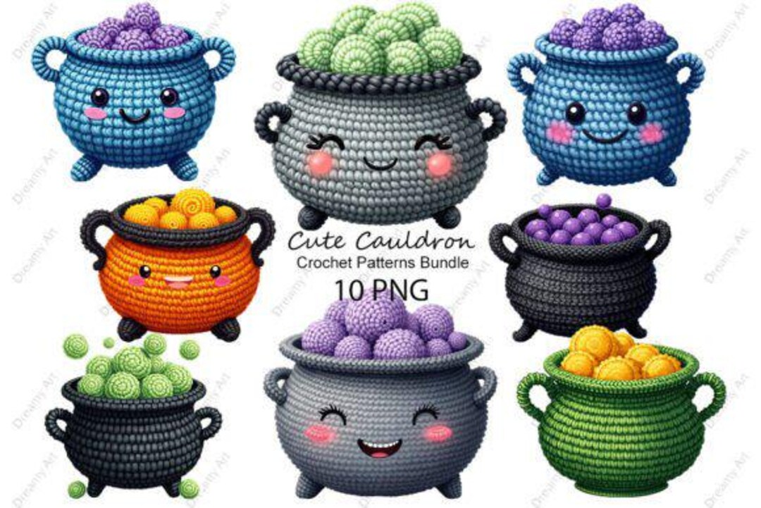 Cute Cauldron Crochet Patterns Bundle, Big and Mini Fillable Cauldrons ...