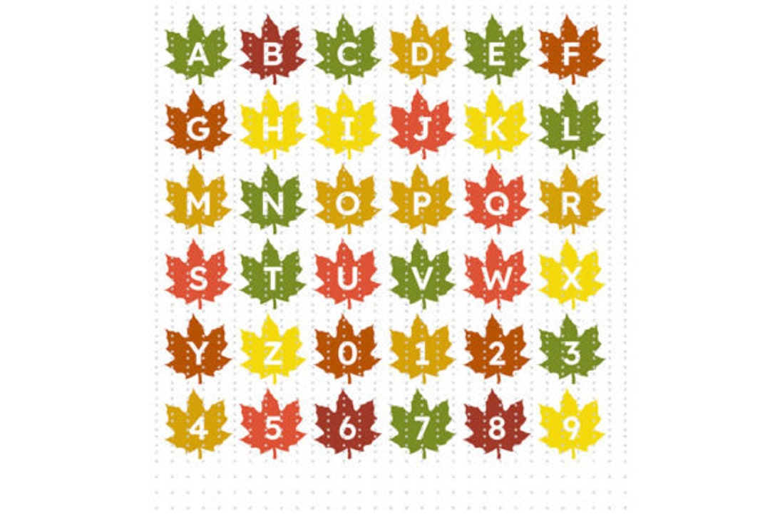 Maple Leaf Alphabet Letters & Numbers Vector Clipart Set / Silhouette ...
