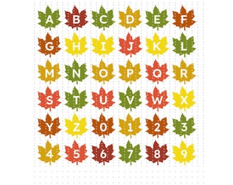 Maple Leaf Alphabet Letters & Numbers Vector Clipart Set / Outline Text ...