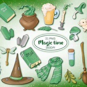Watercolor Magic School Clipart, Witch Supplies, Wizard Academy Clip ...