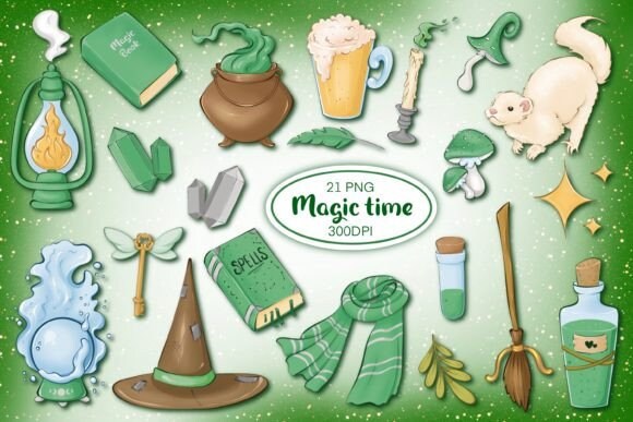 Watercolor Magic School Clipart, Witch Supplies, Wizard Academy Clip ...