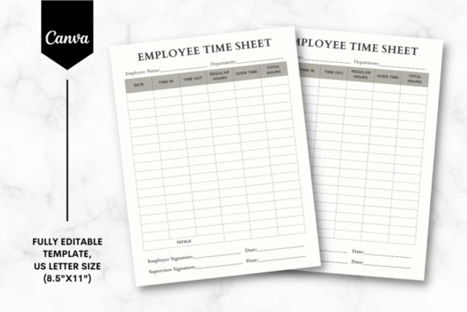 Employee Time Sheet Editable Canva Digital Template Printable Time Card ...