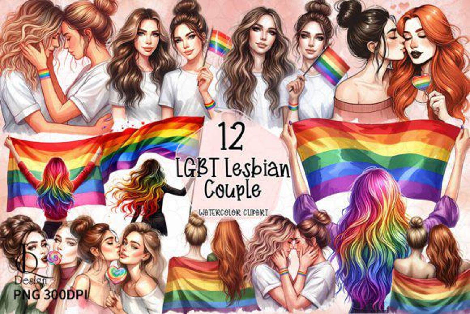 Lesbian Couple Clipart, Clipart, Couple Clipart, LGBT Pride Clipart ...