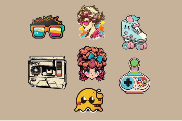 80s Stickers - Retro Sticker Bundle 80s Retro Clipart Bundle - 80s ...