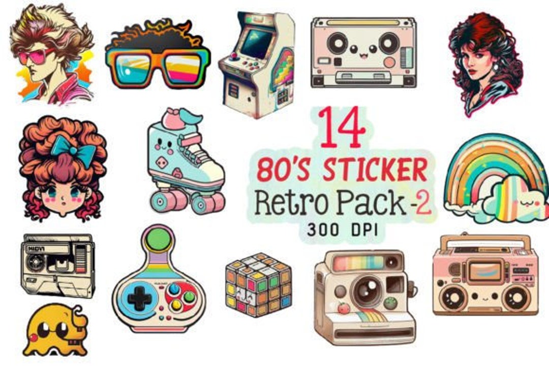 80s Stickers - Retro Sticker Bundle 80s Retro Clipart Bundle - 80s ...