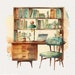 Vintage 50s Bookcase 1950s 50s Watercolour Cozy Home Library Clipart ...