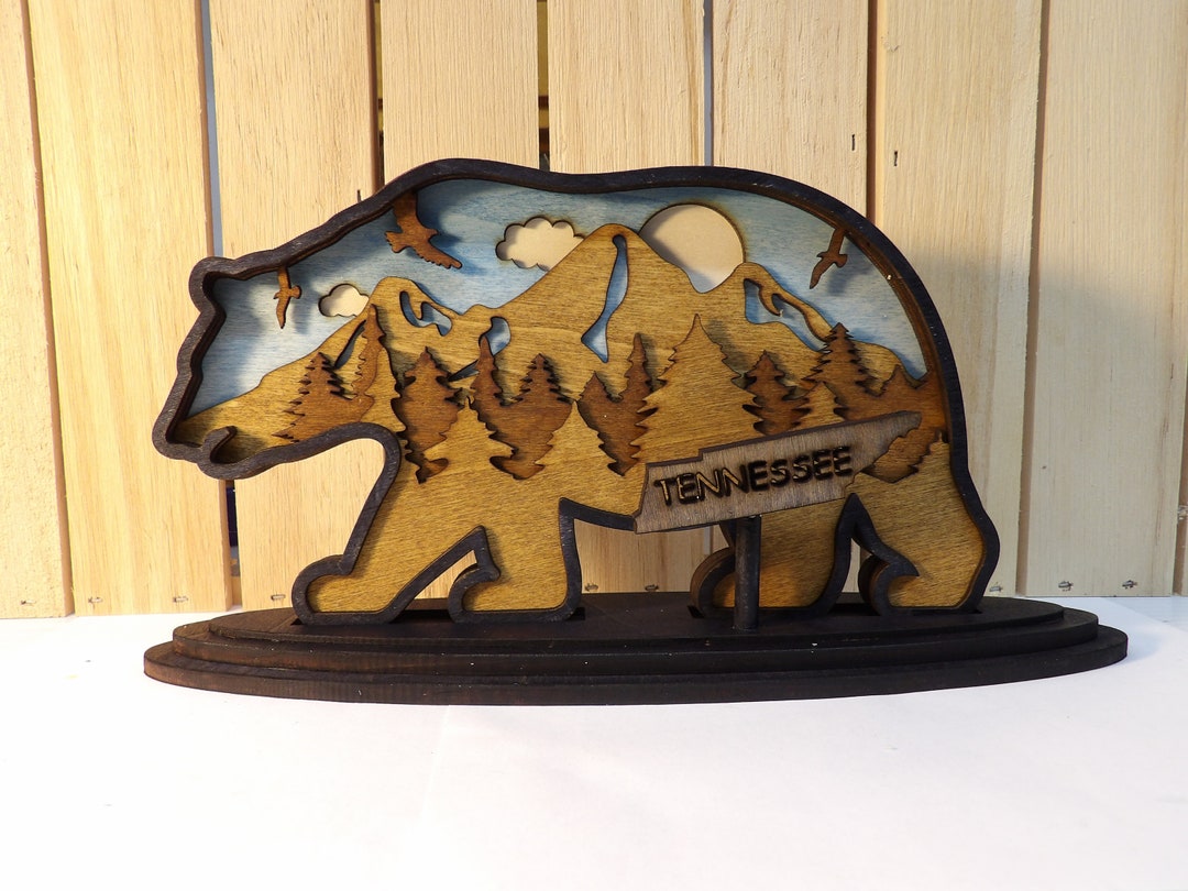 BEAR 3D ART - Laser Cut Wood Deco, Stained, 6 Layers Plus State Sign ...