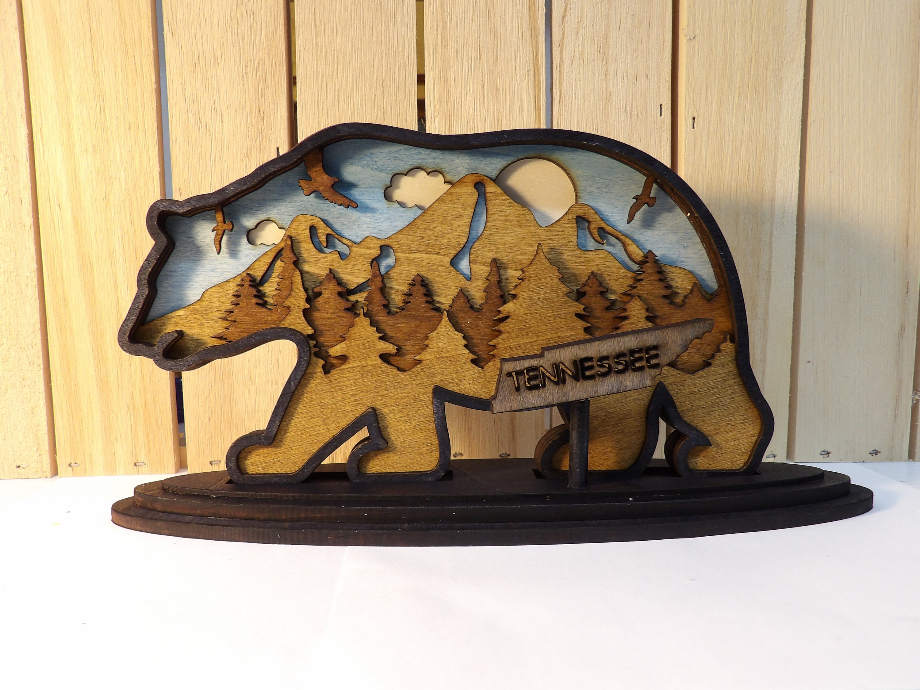 BEAR 3D ART Laser Cut Wood Deco, Stained, 6 Layers Plus State Sign and ...