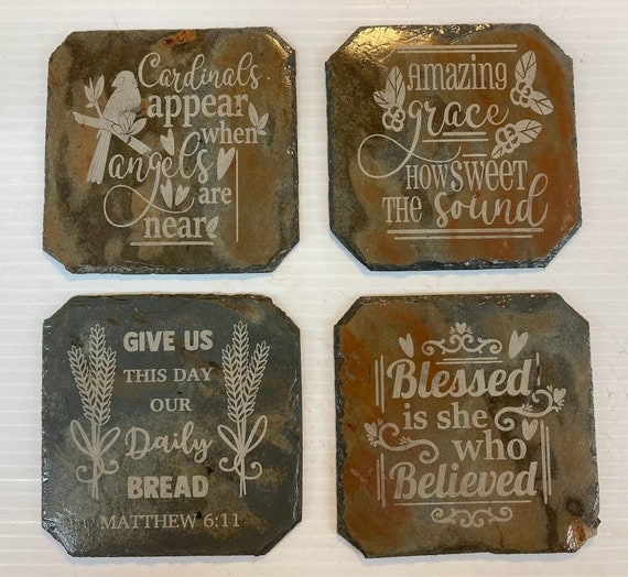 SLATE STONE COASTERS Laser Engraved Christian Theme Set of - Etsy