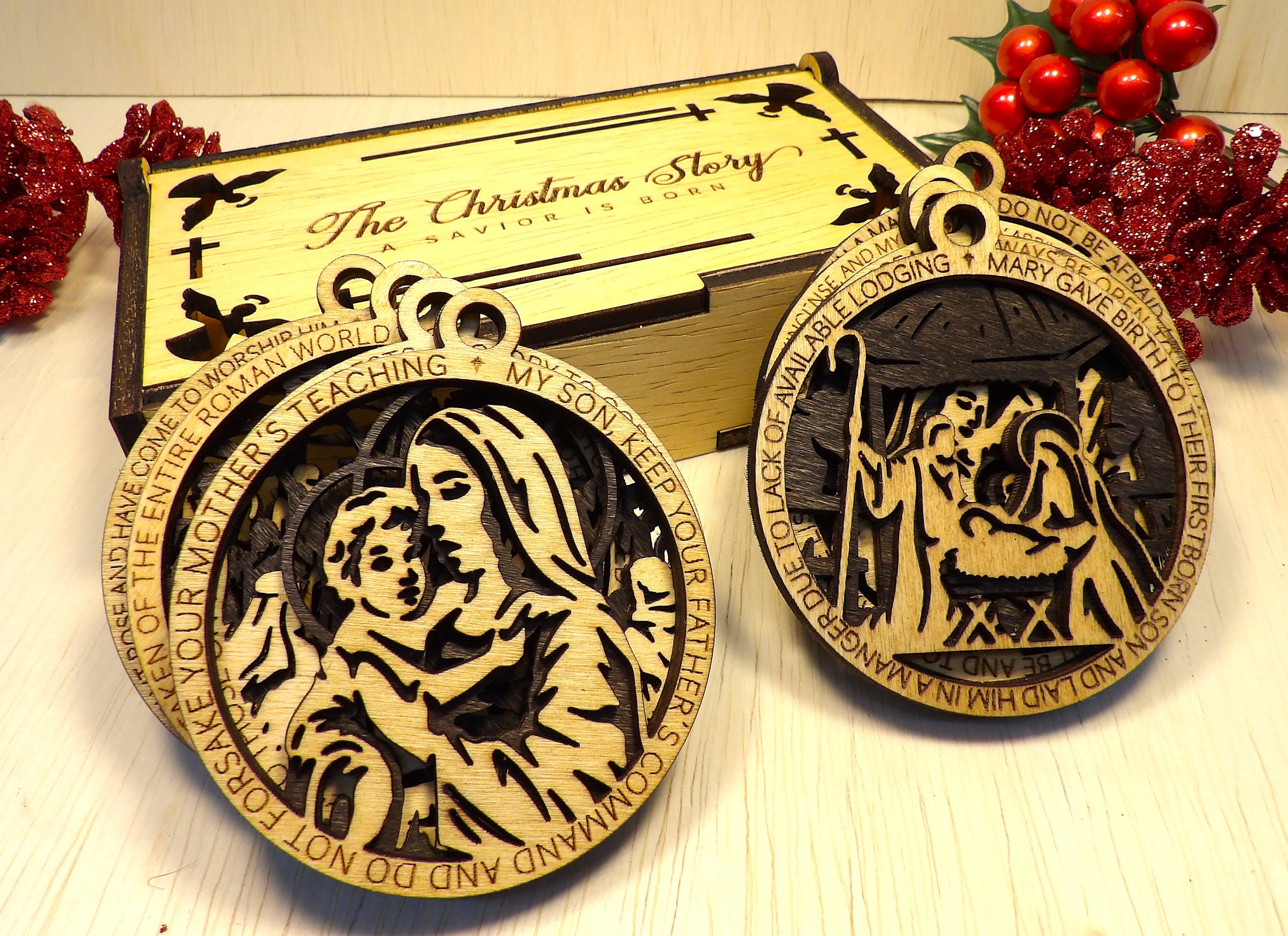 THE CHRISTMAS STORY Ornament Set Hand-crafted With Custom Storage Box ...