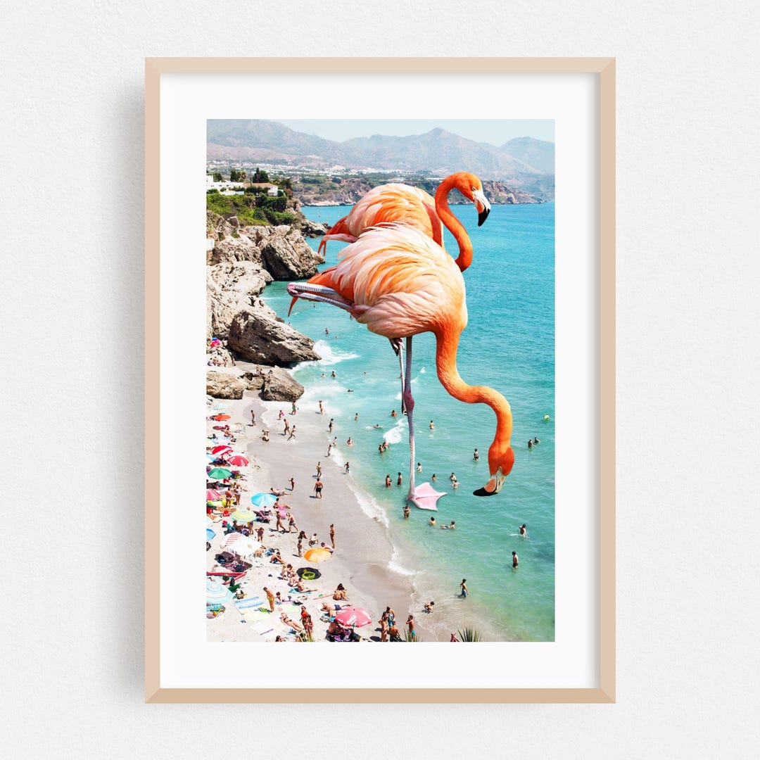 Surrealism Print, Flamingo Wall Art, Beach Framed Art, Humor Home Decor ...