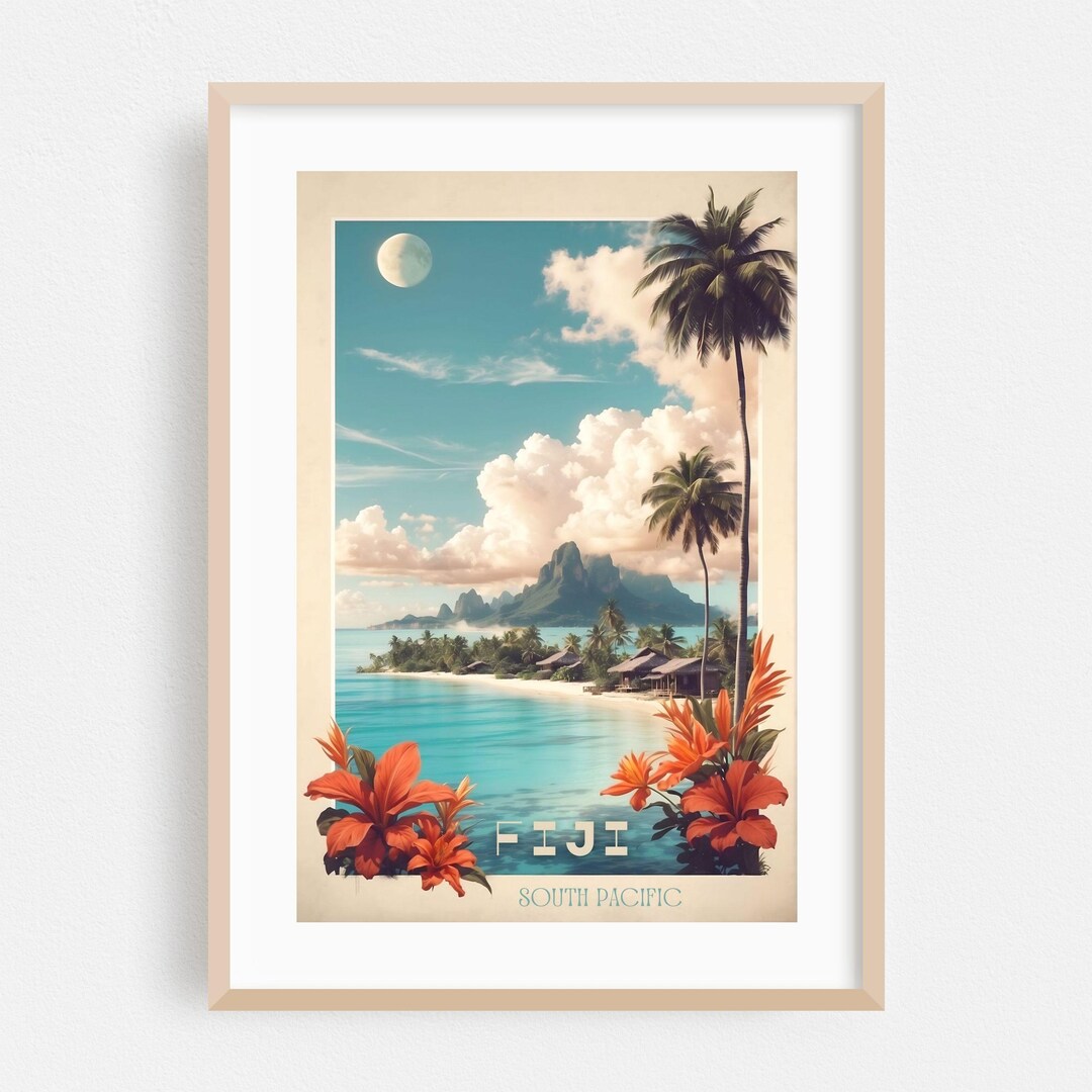 Fiji Vintage Travel Poster Tropical Paradise Elegance Print, Fiji Print ...
