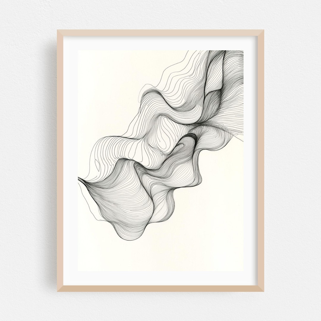 Line Art Print, Abstract Wall Art, Minimalist Framed Art, Black and ...