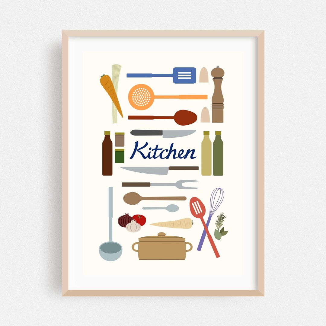 Kitchen Decor Print, Illustration Wall Art, Typography Framed Art ...