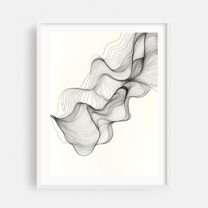 Line Art Print, Abstract Wall Art, Minimalist Framed Art, Black and ...