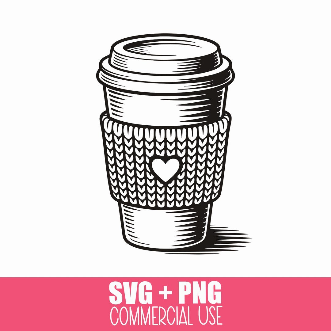 Coffee To-go Cup SVG | Paper Cup With Heart Crochet Cozy Cut File for ...