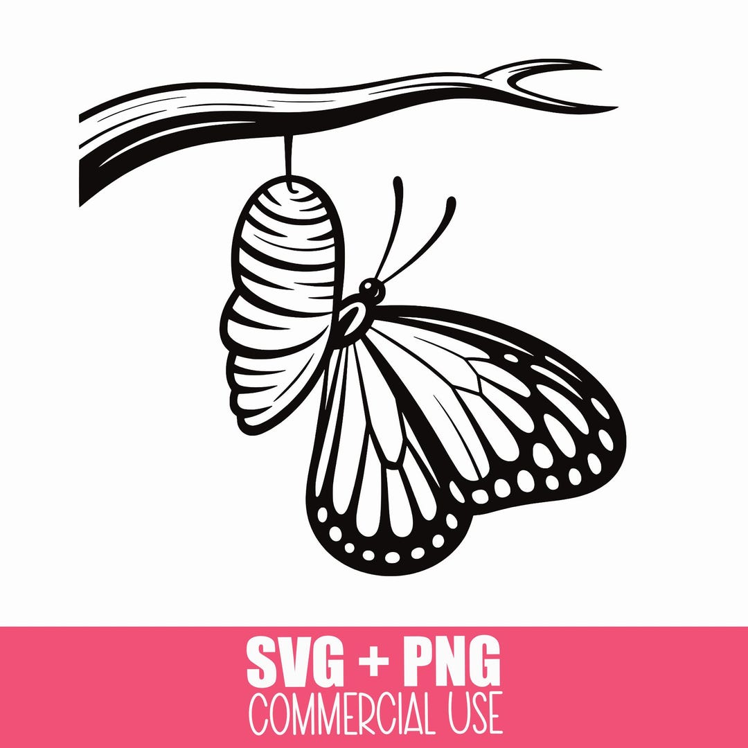 Butterfly on Cocoon Branch SVG, Nature Insect Cut File for Cricut ...