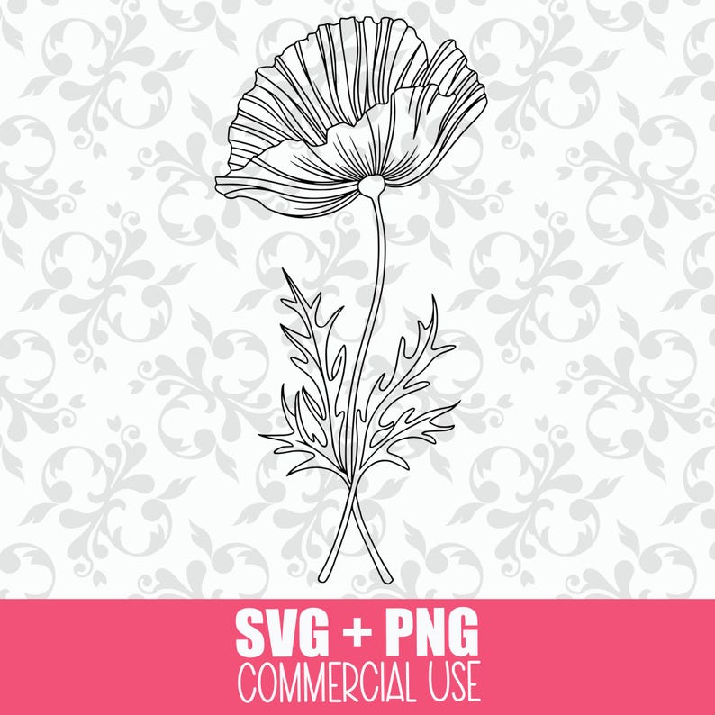 Poppy Wildflower SVG + PNG: Single Flower, Floral Poppy, Poppy Flower ...