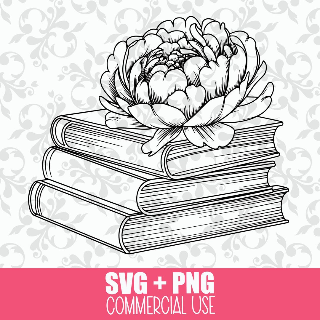 Floral Book Stack SVG: Peony Flower Design (cricut & PNG) - Etsy