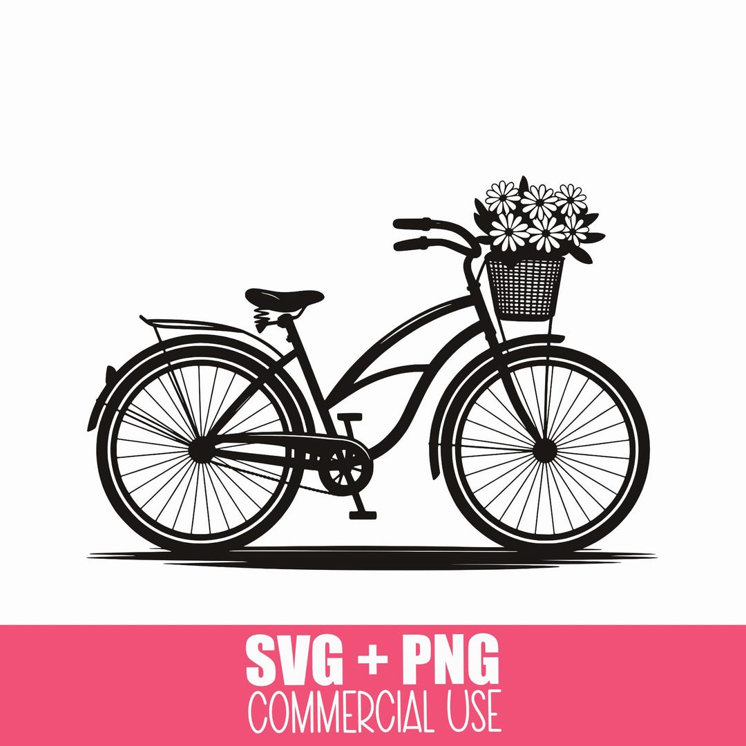 Vélo vintage avec panier de fleurs SVG | Marguerites dans le panier ...